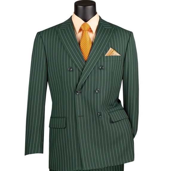 VINCI Men's Hunter Green Pinstripe Double-Breasted 6-Button Classic Fit ...