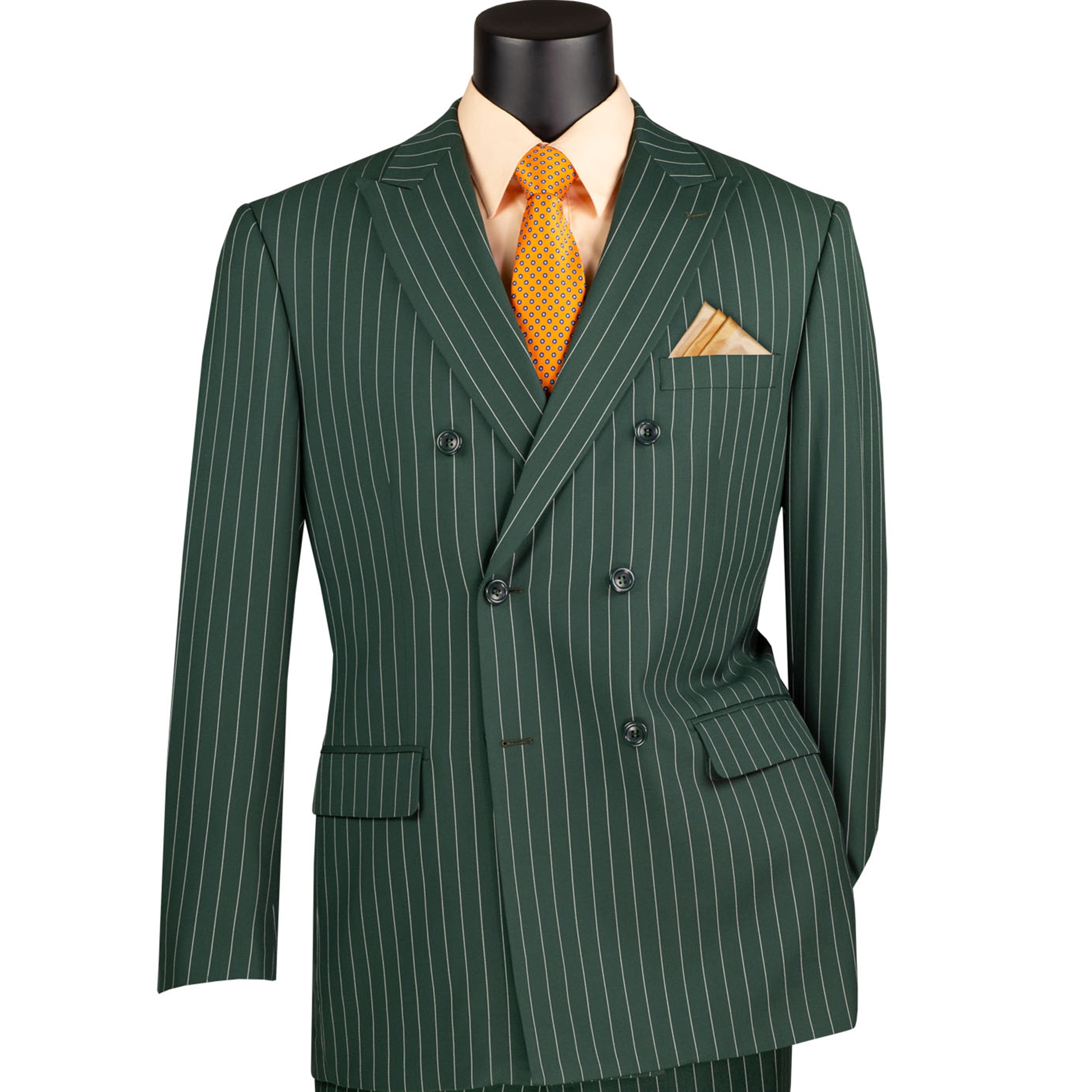 VINCI Men's Hunter Green Pinstripe Double-Breasted 6-Button Classic Fit ...