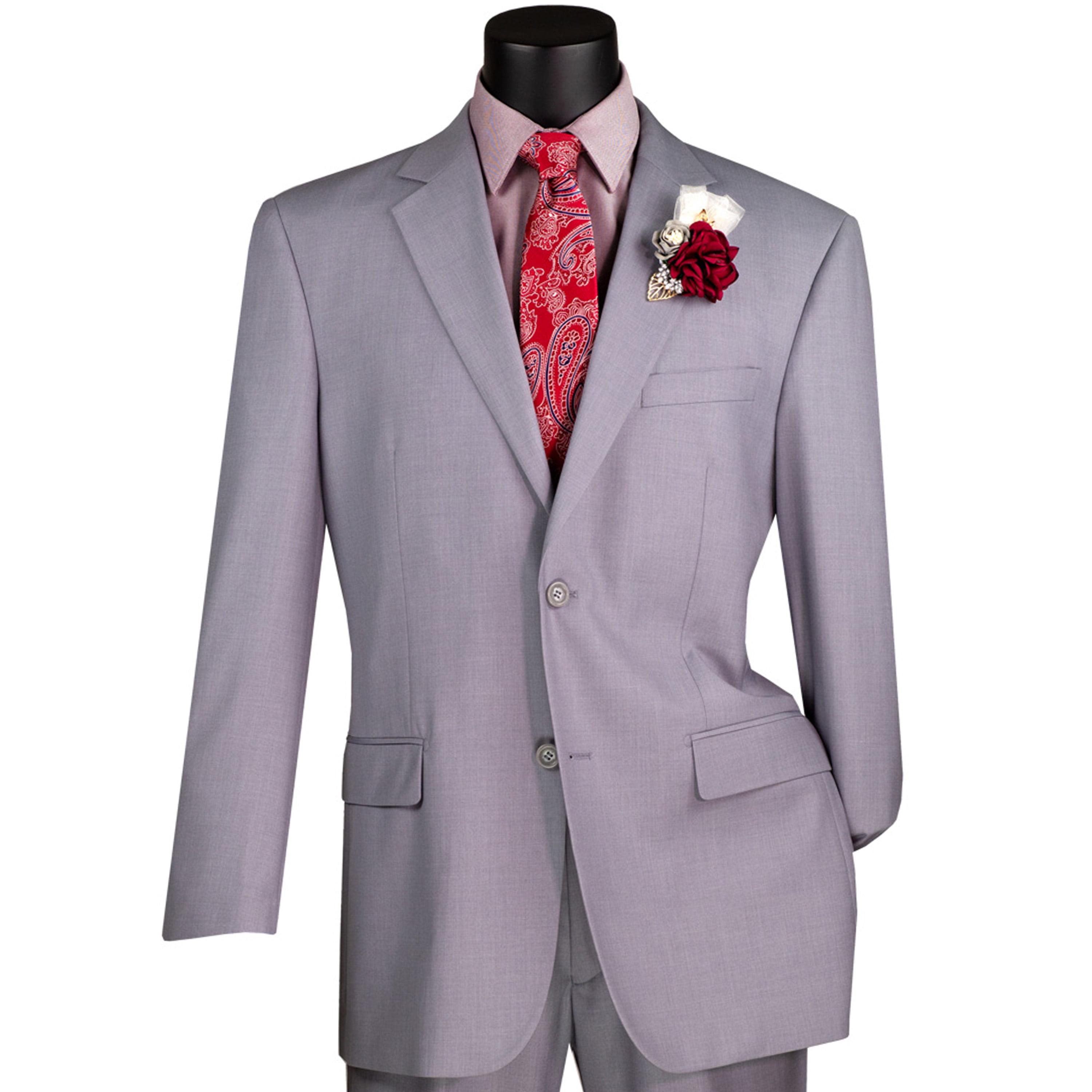 VINCI Men's Light Gray 2-Button Suit w/ Adjustable Waistband, Reg-Fit ...