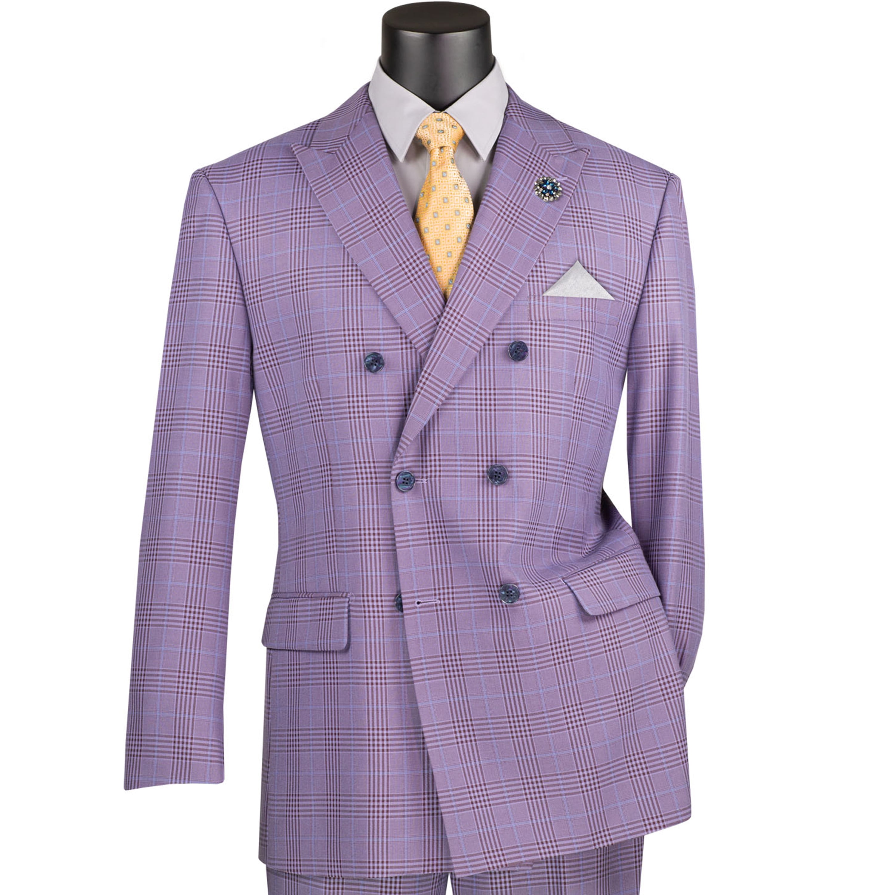 VINCI Men's Light Purple Glen Plaid Double-Breasted Classic-Fit Suit ...