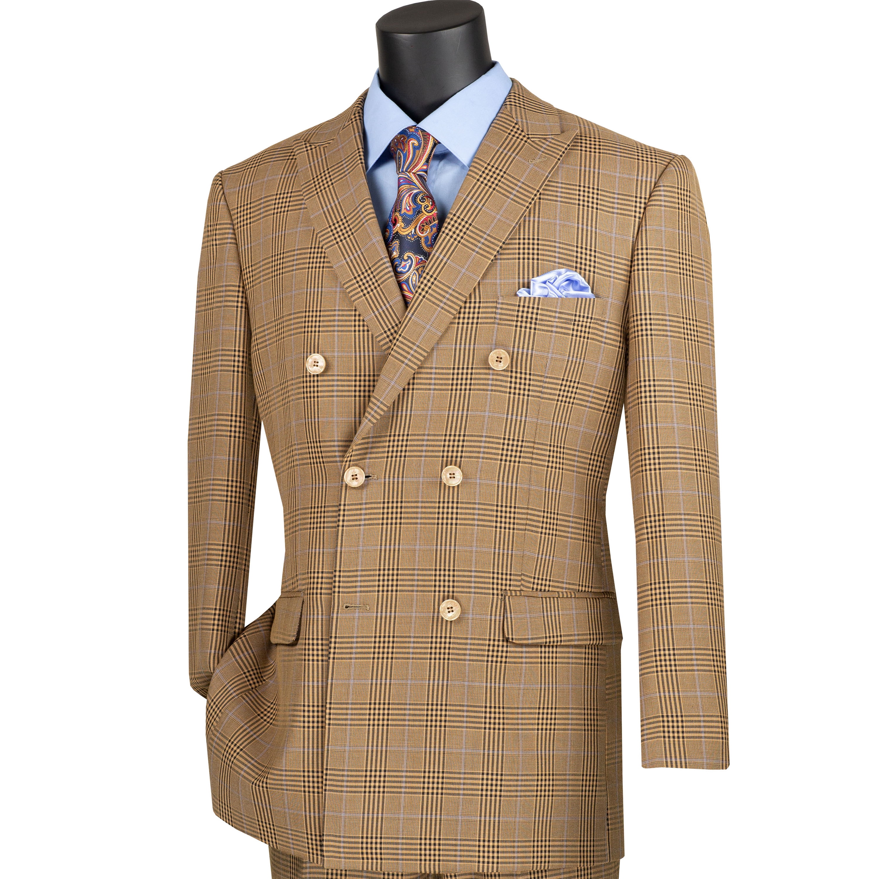 VINCI Men's Mocha Brown Glen Plaid Double-Breasted Classic-Fit Suit ...