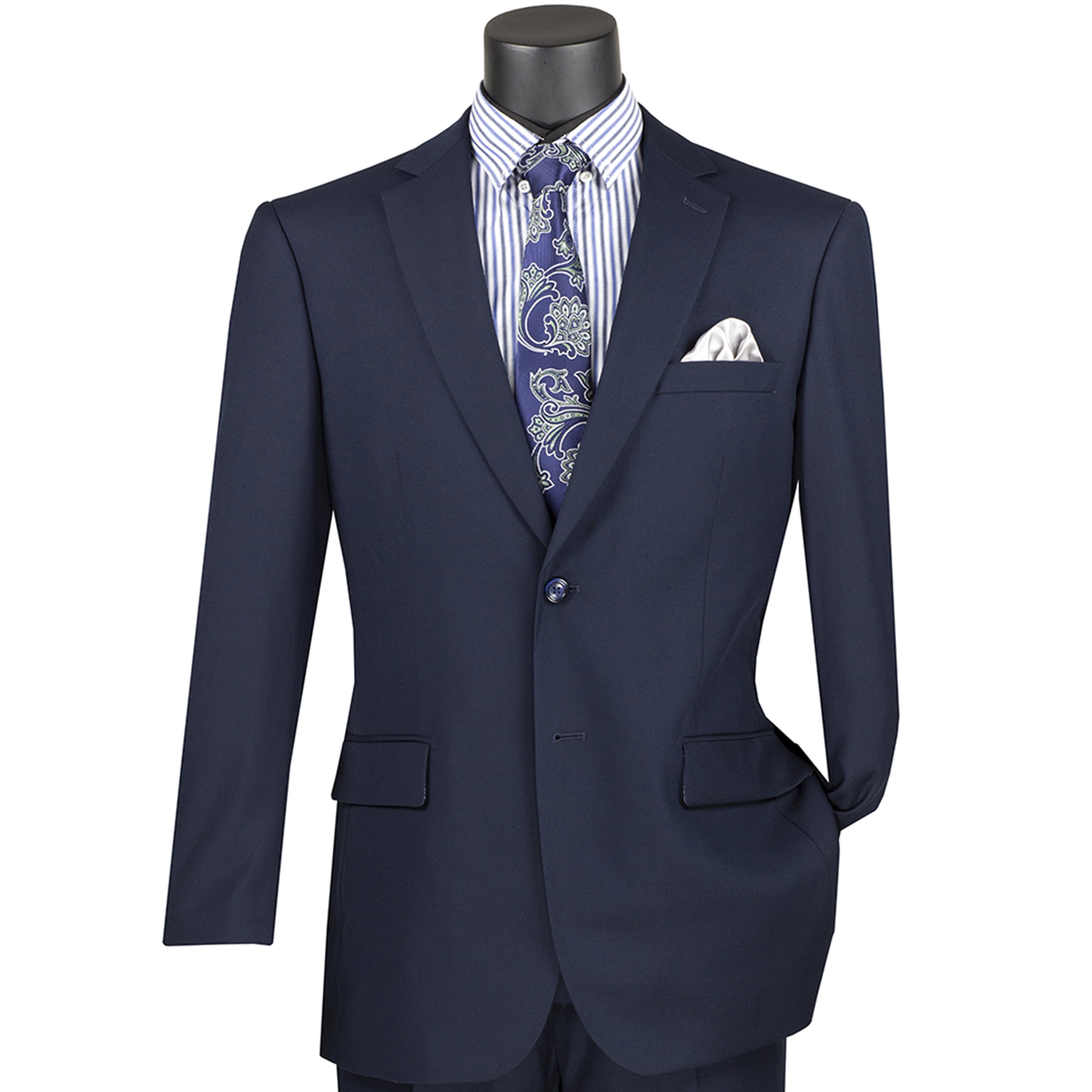 VINCI Men's Navy Blue 2-Button Suit w/ Adjustable Waistband, Reg-Fit ...
