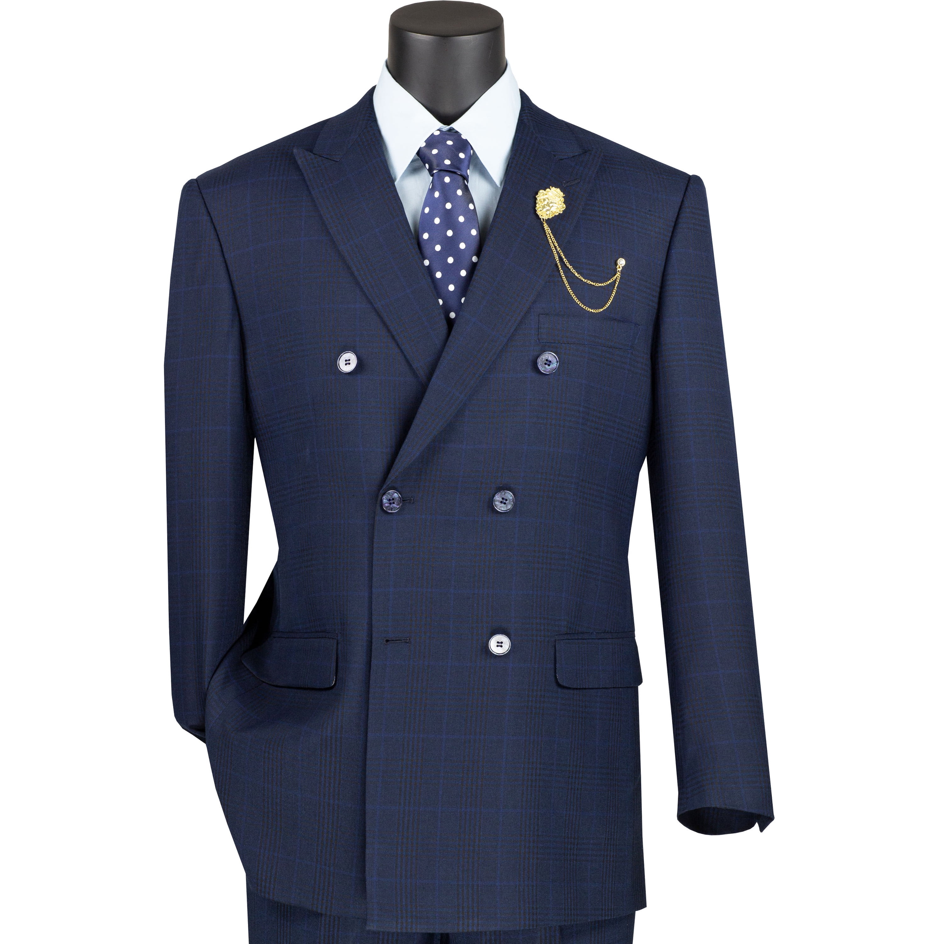 VINCI Men's Navy Blue Glen Plaid Double-Breasted Classic-Fit Suit - NEW ...