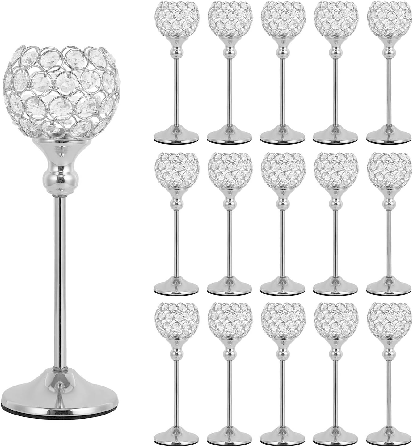 VINCIGANT 16PCS Candle Holders Silver for Wedding Centerpieces,Bling ...