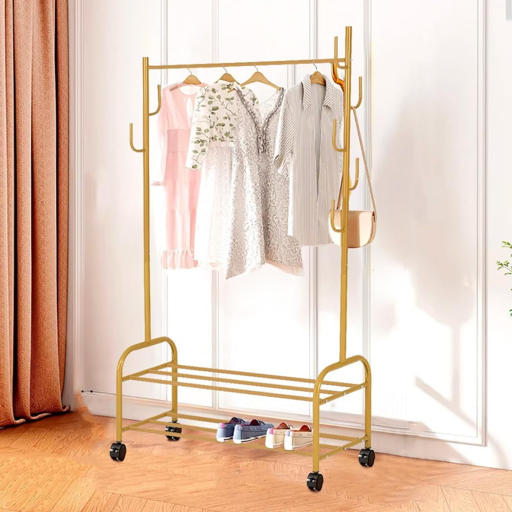 VINCIGANT 2- layer Garment Rack Gold with Wheels, Clothing Rack for ...