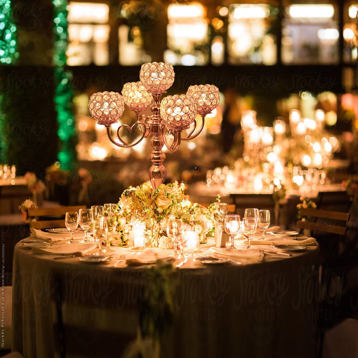 VINCIGANT 8Sets Gold 5 Arm Candelabra Wedding,21Inches Tall Crystal ...