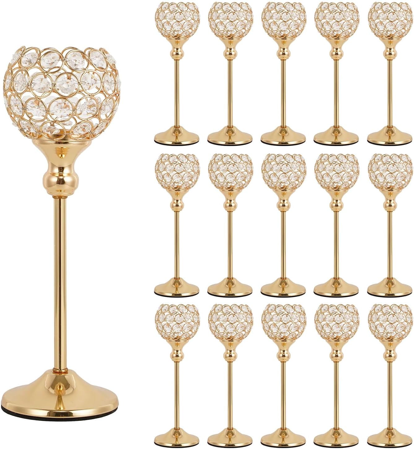 VINCIGANT Gold Crystal Candle Holders Set of 16 for Wedding ...