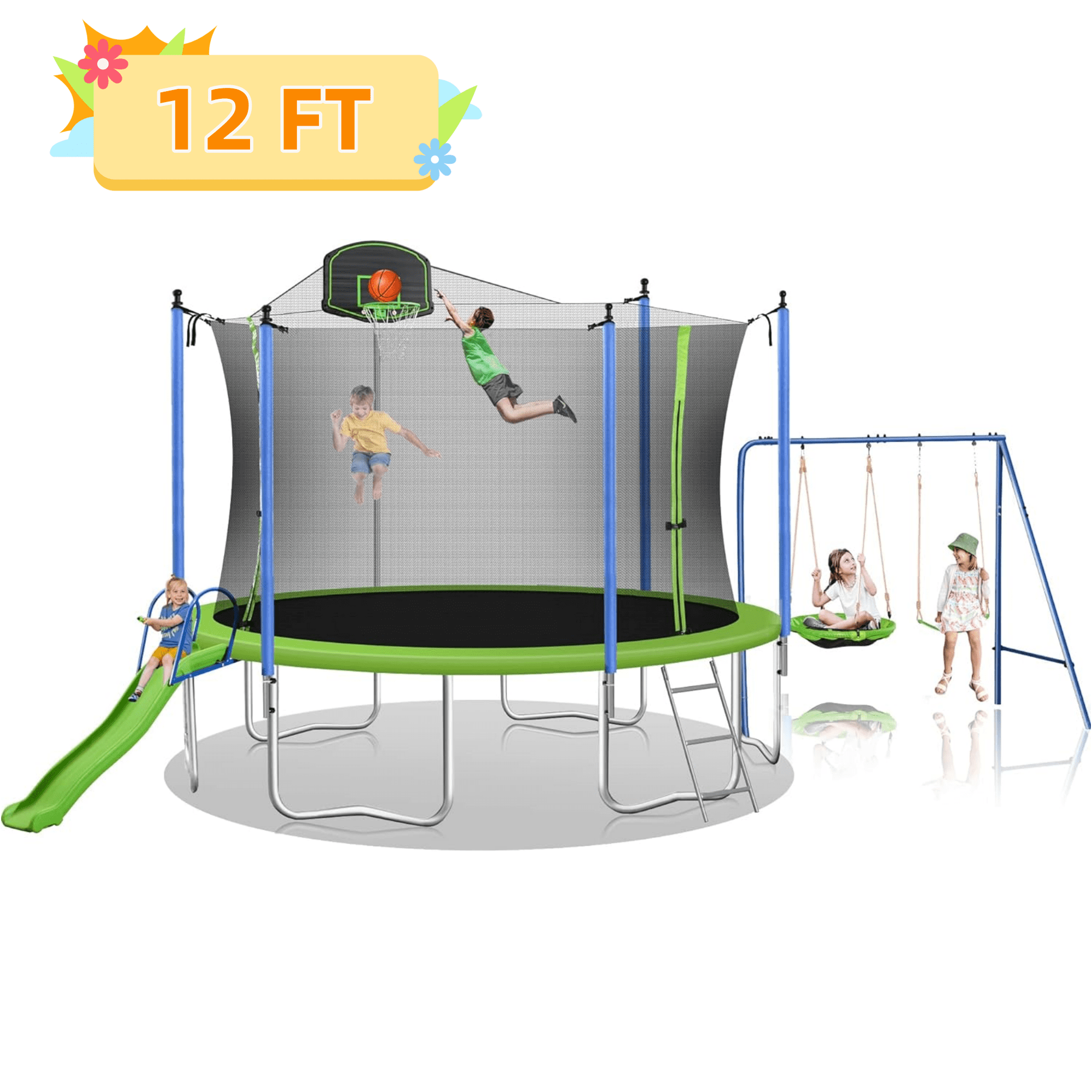 VINCIGO 12FT Trampoline with Slide and Swings,Outdoor Trampoline 127.5 ...