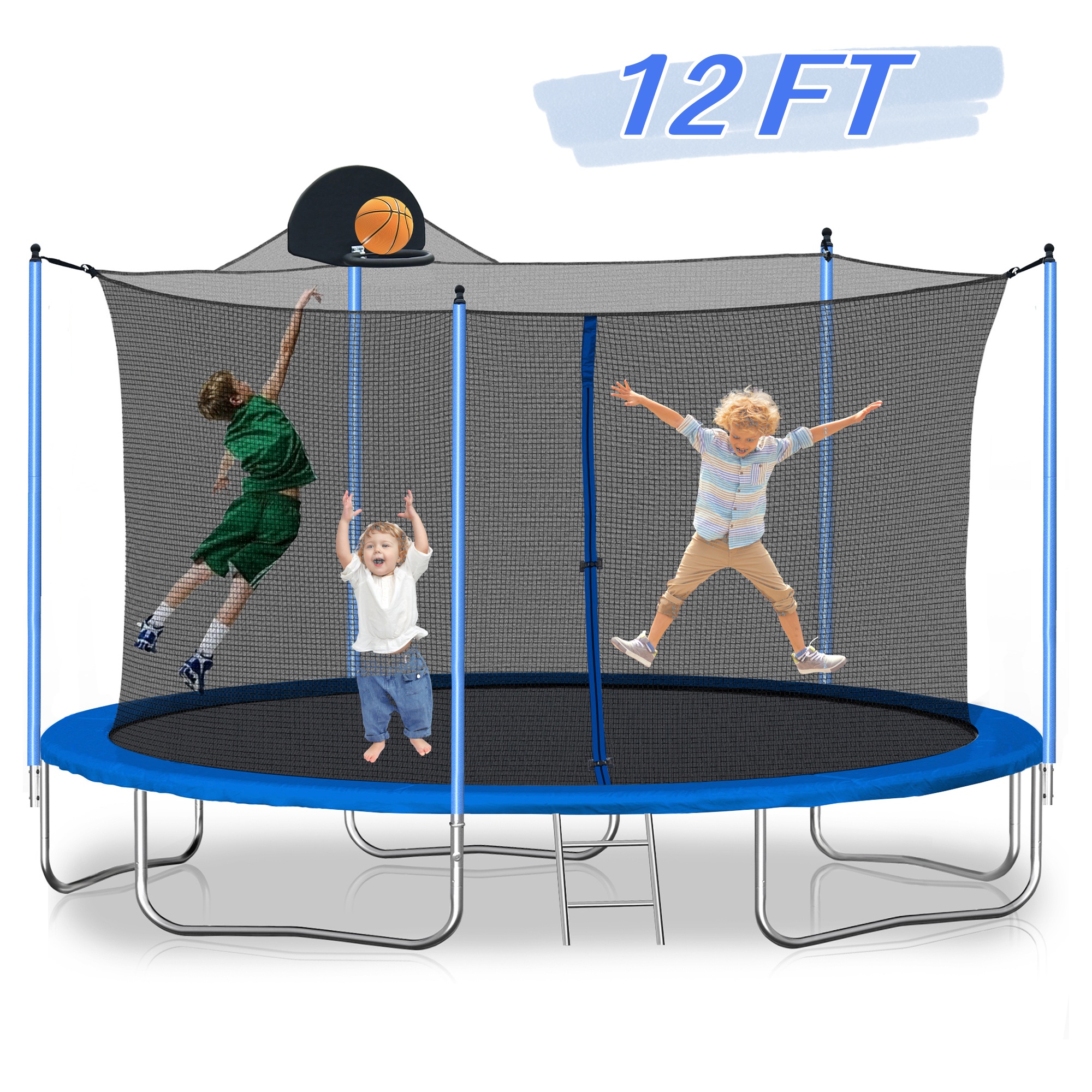 VINCIGO 12FT trampolines for kids with Basketball Hoop, Outdoor ...