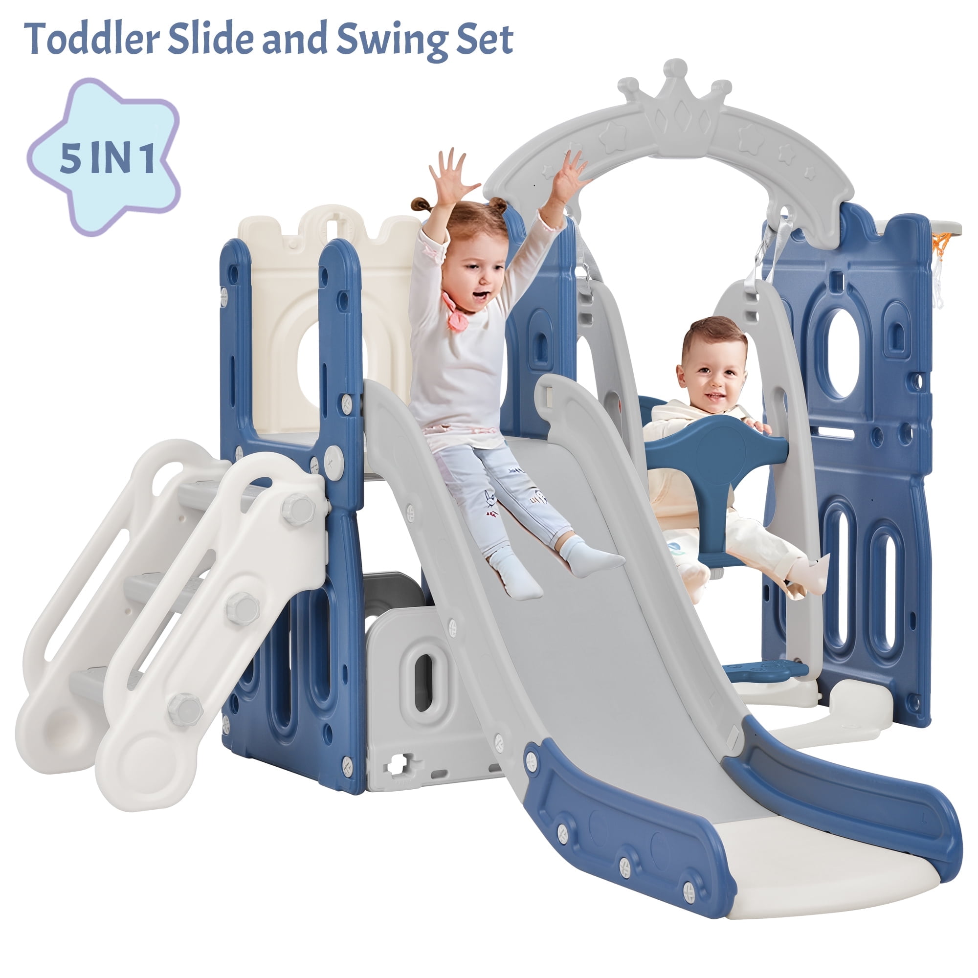 VINCIGO 5-in-1 Toddler Slide and Climbers,Indoor Playground with Swing Sets,Slides for Kids Age ...