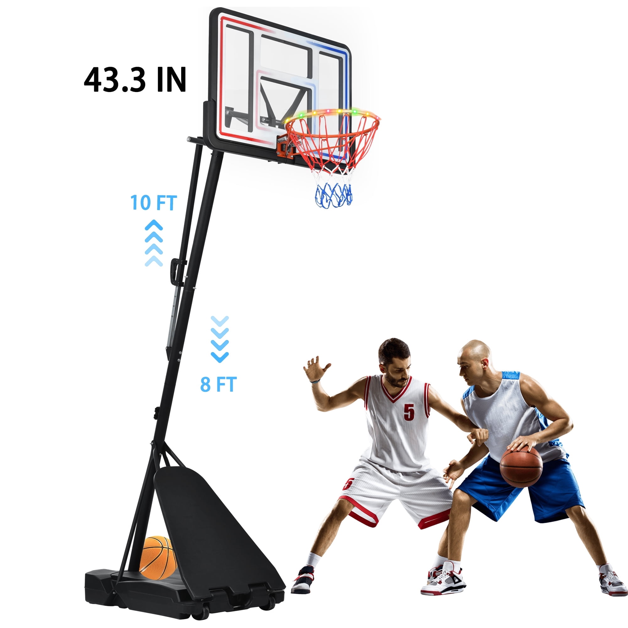 VINCIGO Portable Basketball Hoop 8-10ft Adjustable Height,43.3 ...