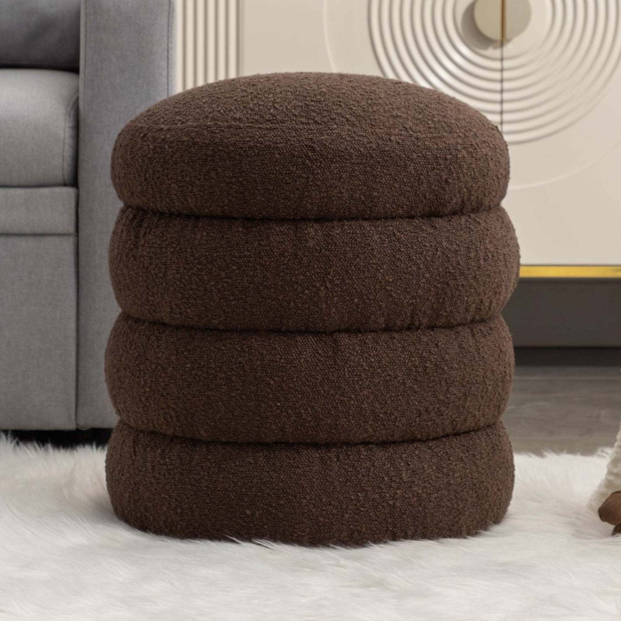VINCIGO Soft Boucle Round Ottoman Footrest Stool,Vanity Makeup Stool ...
