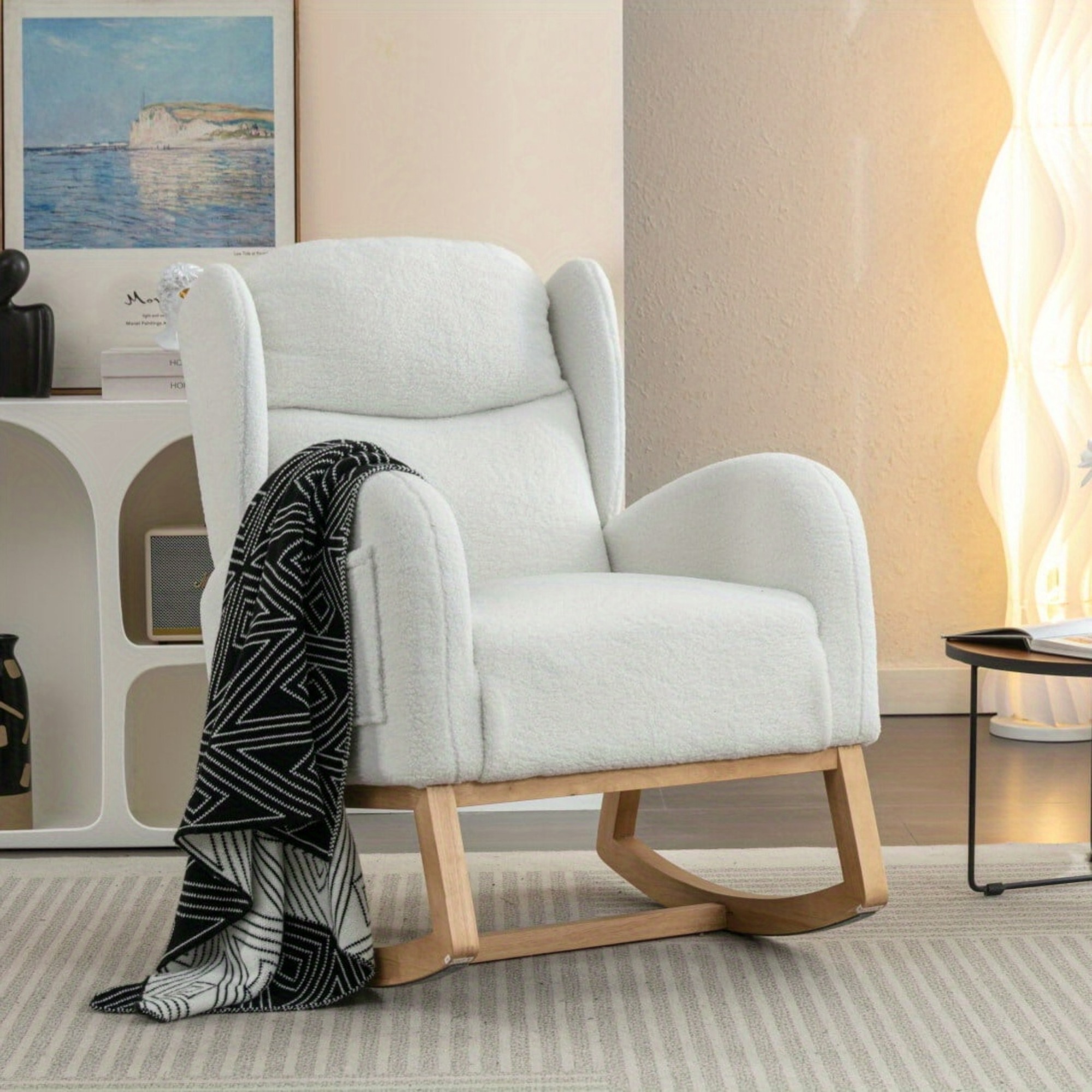 VINCIGO Teddy Fabric Rocking Chair for Living Room, with Packet Wood ...