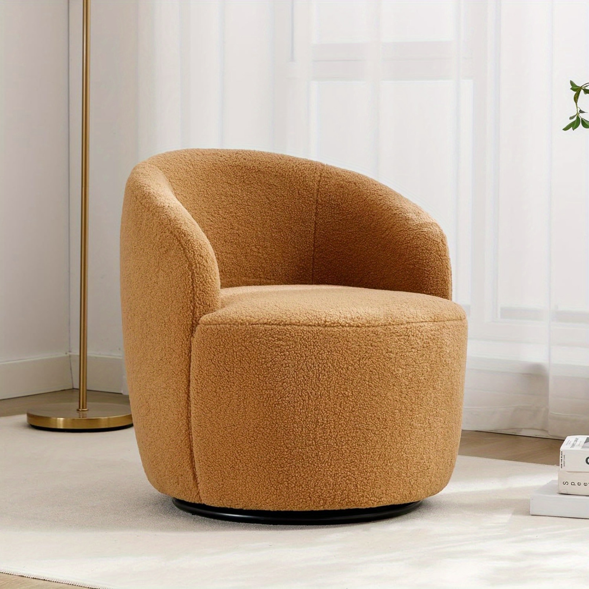 VINCIGO Teddy Fabric Swivel Accent Armchair Barrel Chair With Black ...