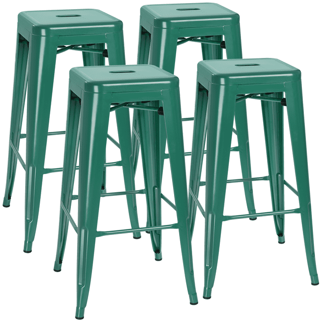 VINEEGO 30'' Metal Bar Stools - Set of 4, Counter Height, Indoor-Outdoor, Stackable, Green ...