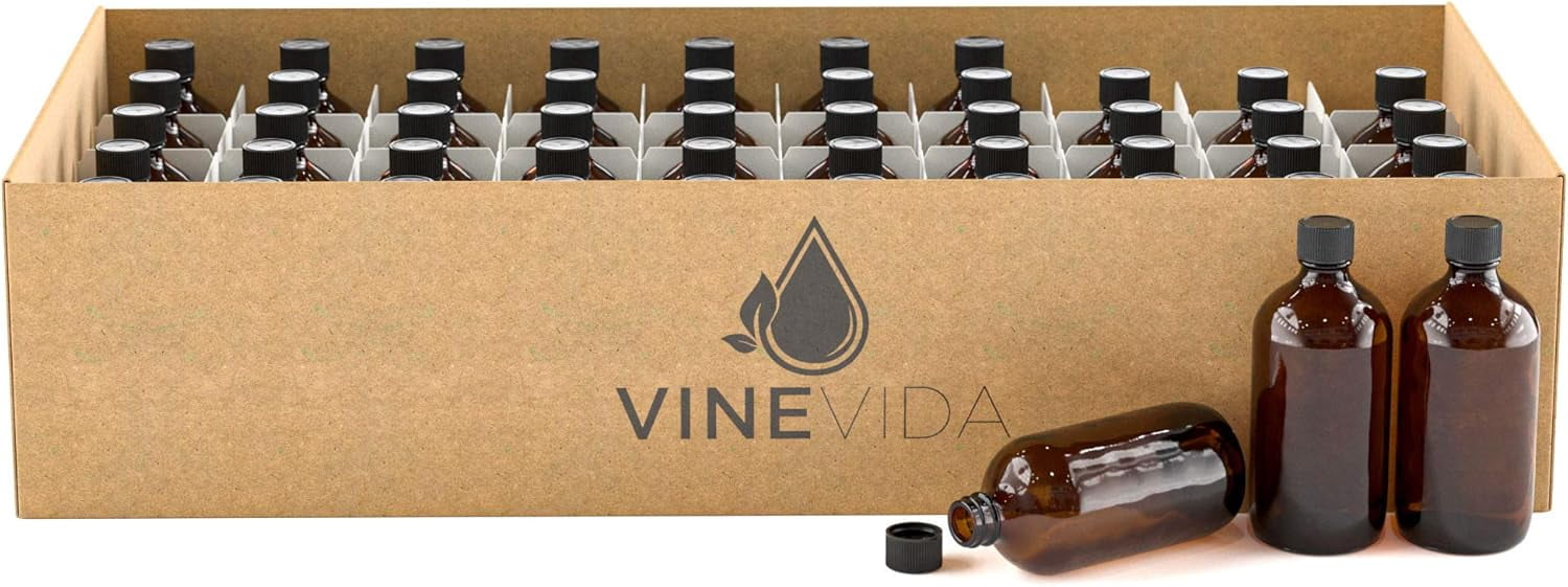 VINEVIDA 8 oz Amber Glass Bottles - 50 Pack Amber Boston Glass Bottles ...