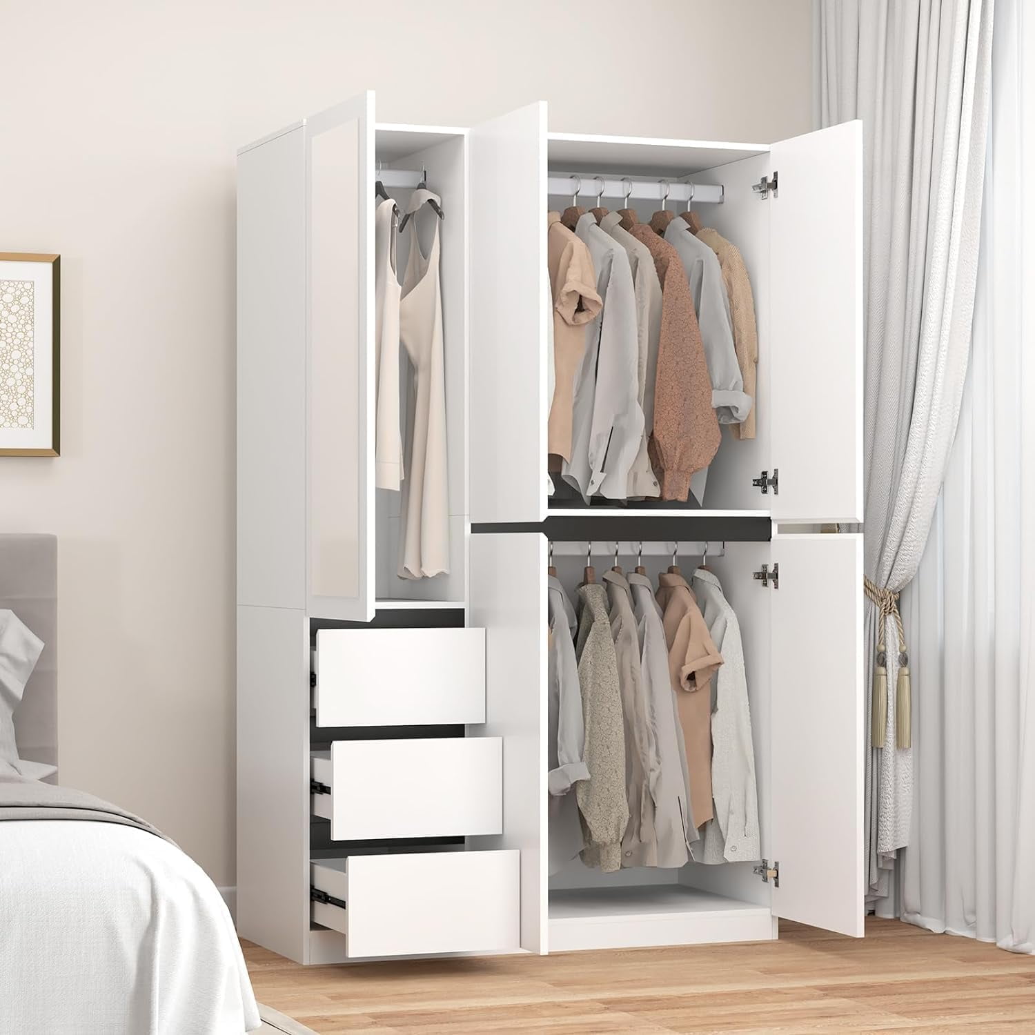 VINFORM 75" Armoire Wardrobe Closet with Mirror, Wardrobe Armoire with ...