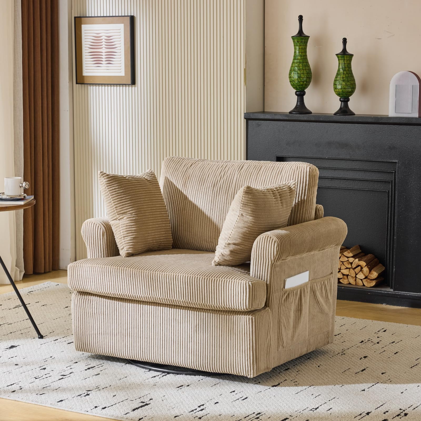 VINGL 39.2" Wide Oversized 360° Swivel Accent Armchair with 2 Pillows ...