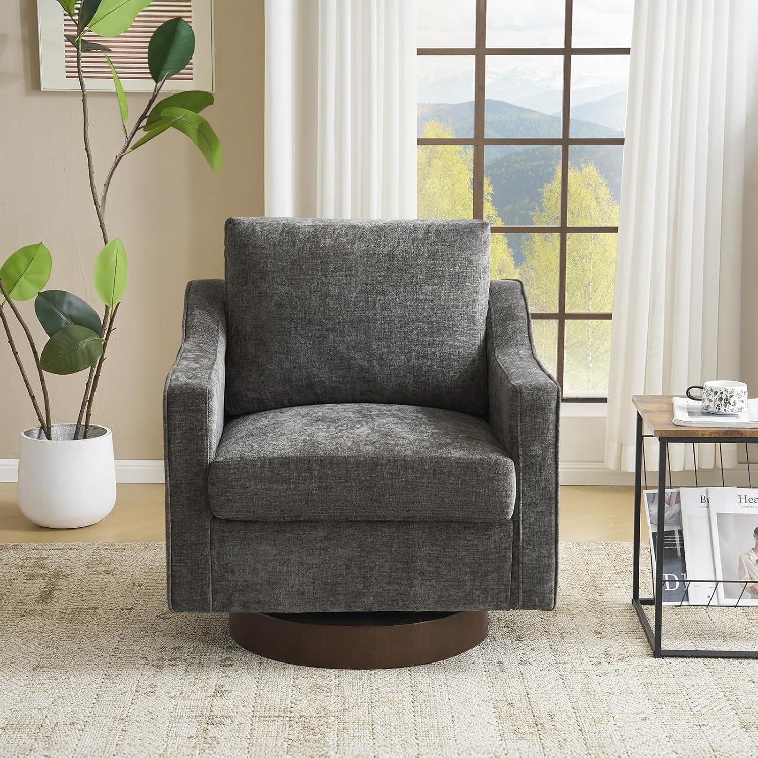 VINGL Mid-Century Modern Swivel Accent Chair, 360° Upholstered Armchair ...
