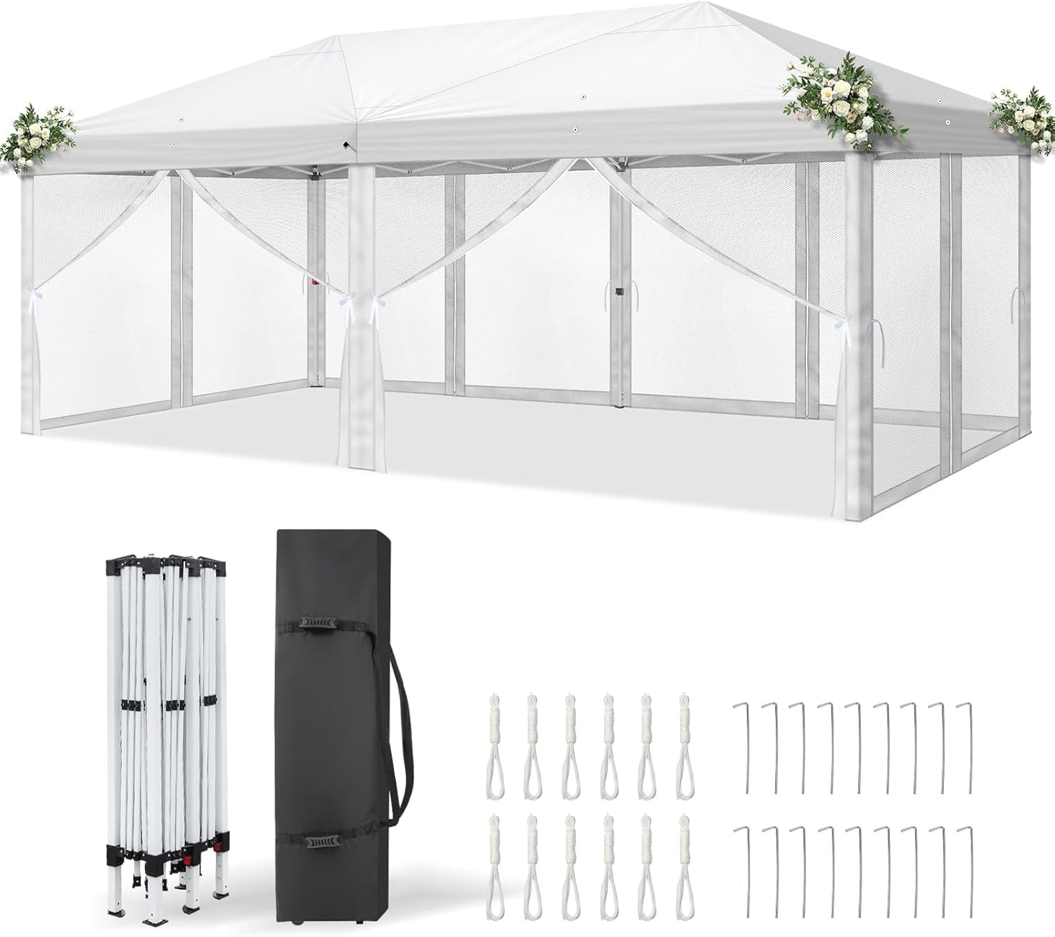 VINGLI 10x20 Pop Up Canopy with Sidewalls Carry Bag Easy Up Canopy Tent with Nettings, Screened ...