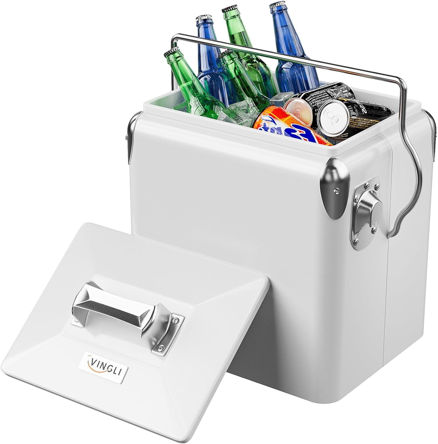 VINGLI 14qt Large Outdoor Cooler, Hard Metal Ice Chest with Retro ...