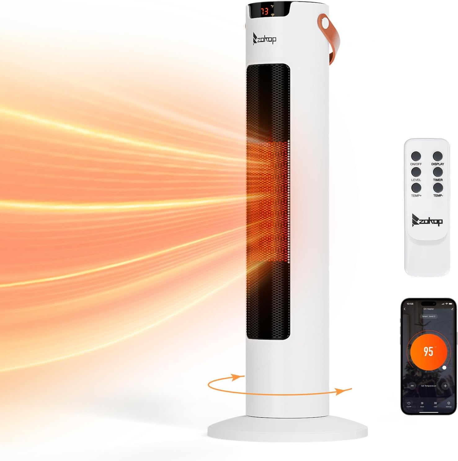 VINGLI 1500W Electric Space Heater w/Remote & APP Control, 24" Portable ...