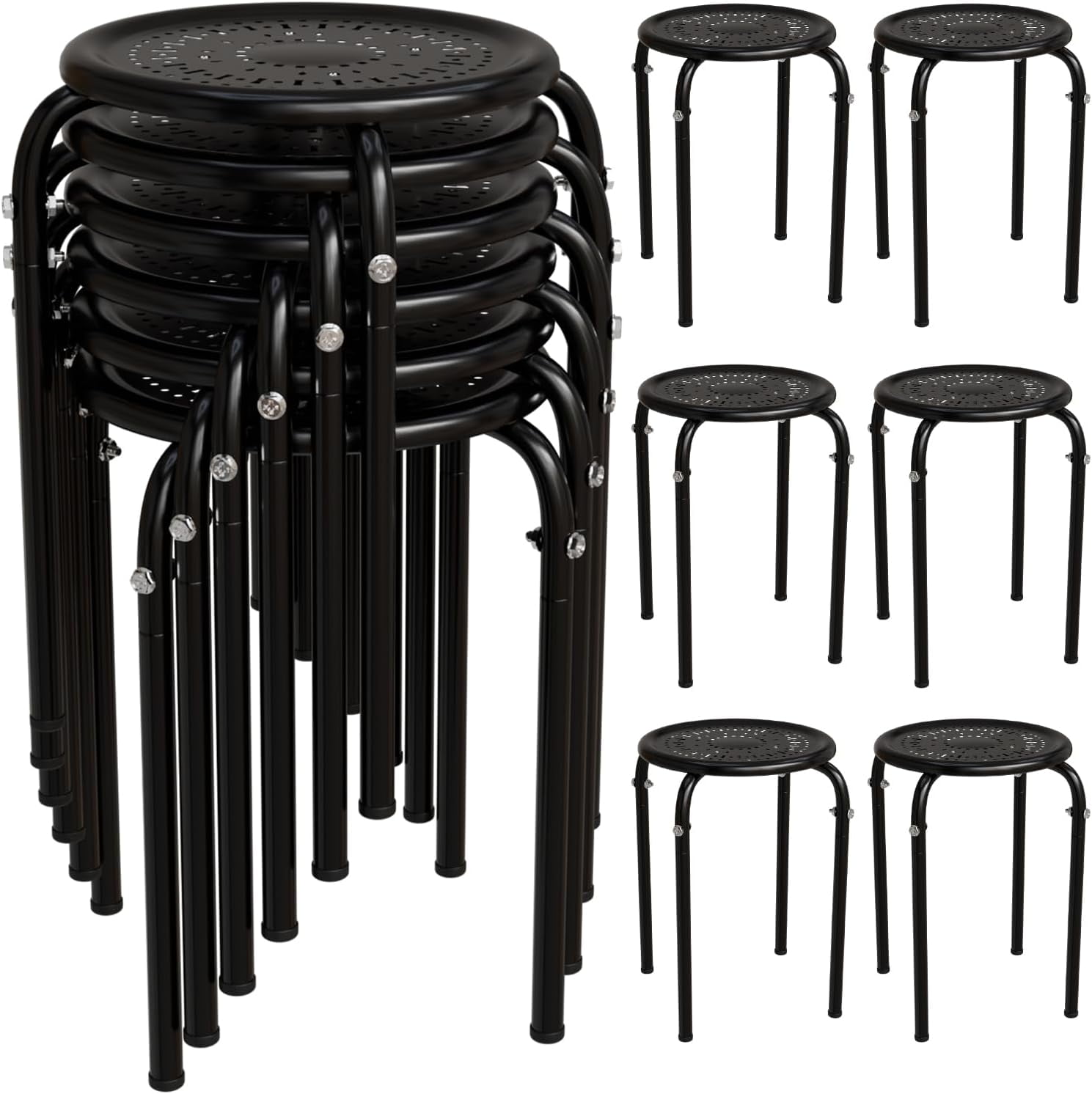 VINGLI 17.7in Metal Stackable Stools Portable Stacking Chairs Nesting ...