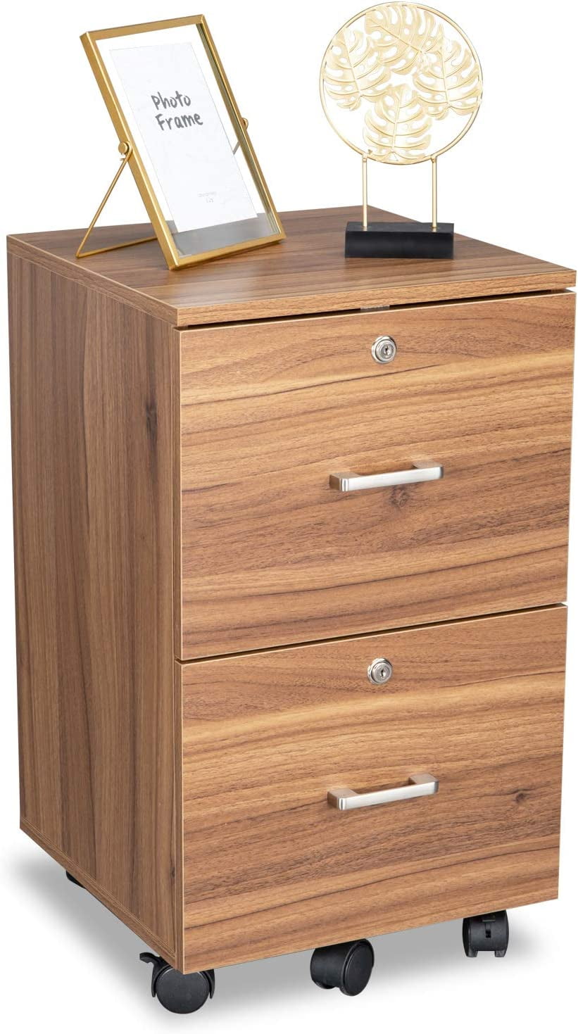 VINGLI 2-Drawer Lockable Rolling File Cabinet, Wood Mobile Filing ...
