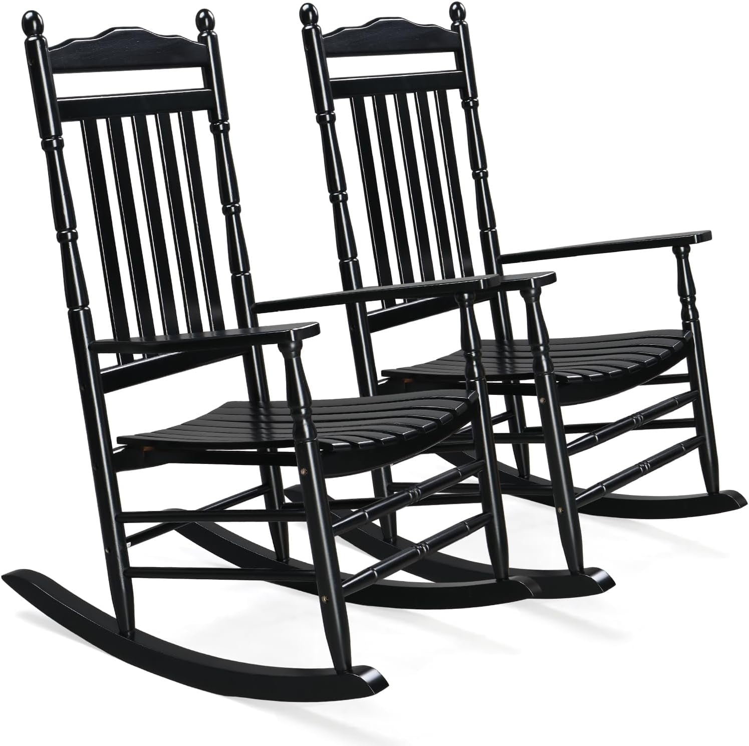 VINGLI Wooden Rocking Chair Outdoor Set of 2, Patio Rockers with High ...