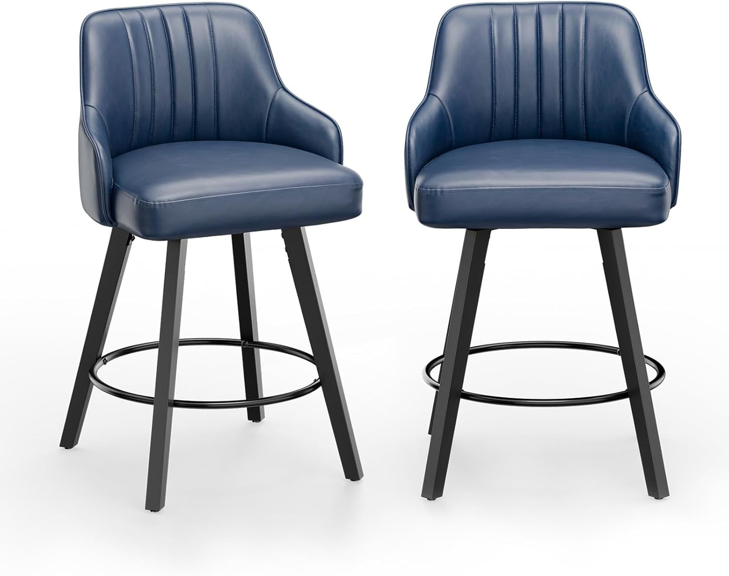 VINGLI 26" H Swivel Barstools Set of 2, PU Leather Upholstered Counter ...