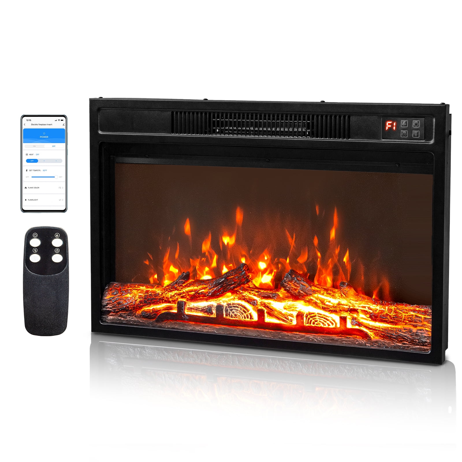 VINGLI 26" Recessed Electric Fireplace Insert Heater with Remote ...