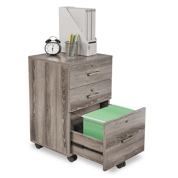 VINGLI Mobile 3-Drawer File Cabinet with Lock, Heavy-Duty Steel Wheels ...