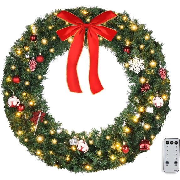 VINGLI 30 Inch Prelit Battery Operated Christmas Wreath, Lighted Xmas ...