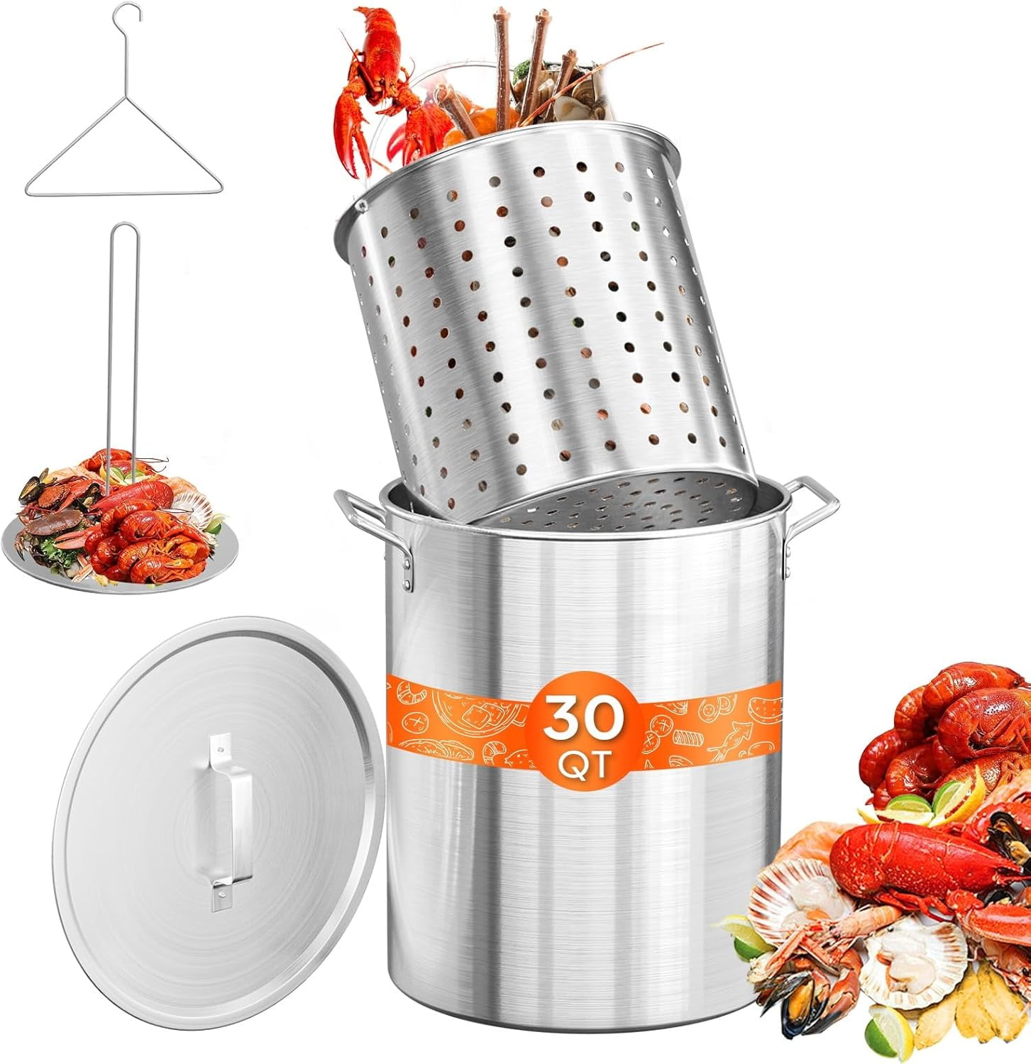 VINGLI 30QT Turkey Fryer Pot & Seafood Boil Pot with Strainer Basket ...