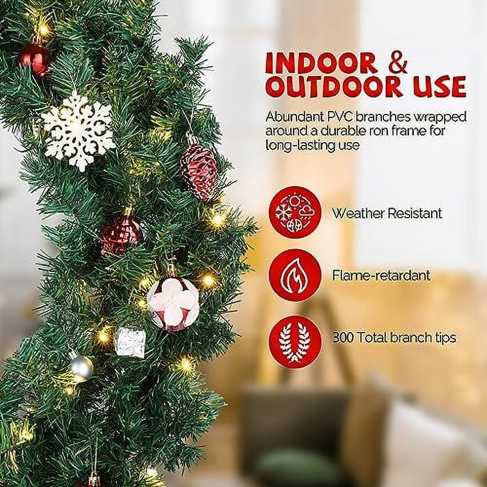 VINGLI 36 Inch Christmas Door Wreath Decorations with 100 Lights and ...