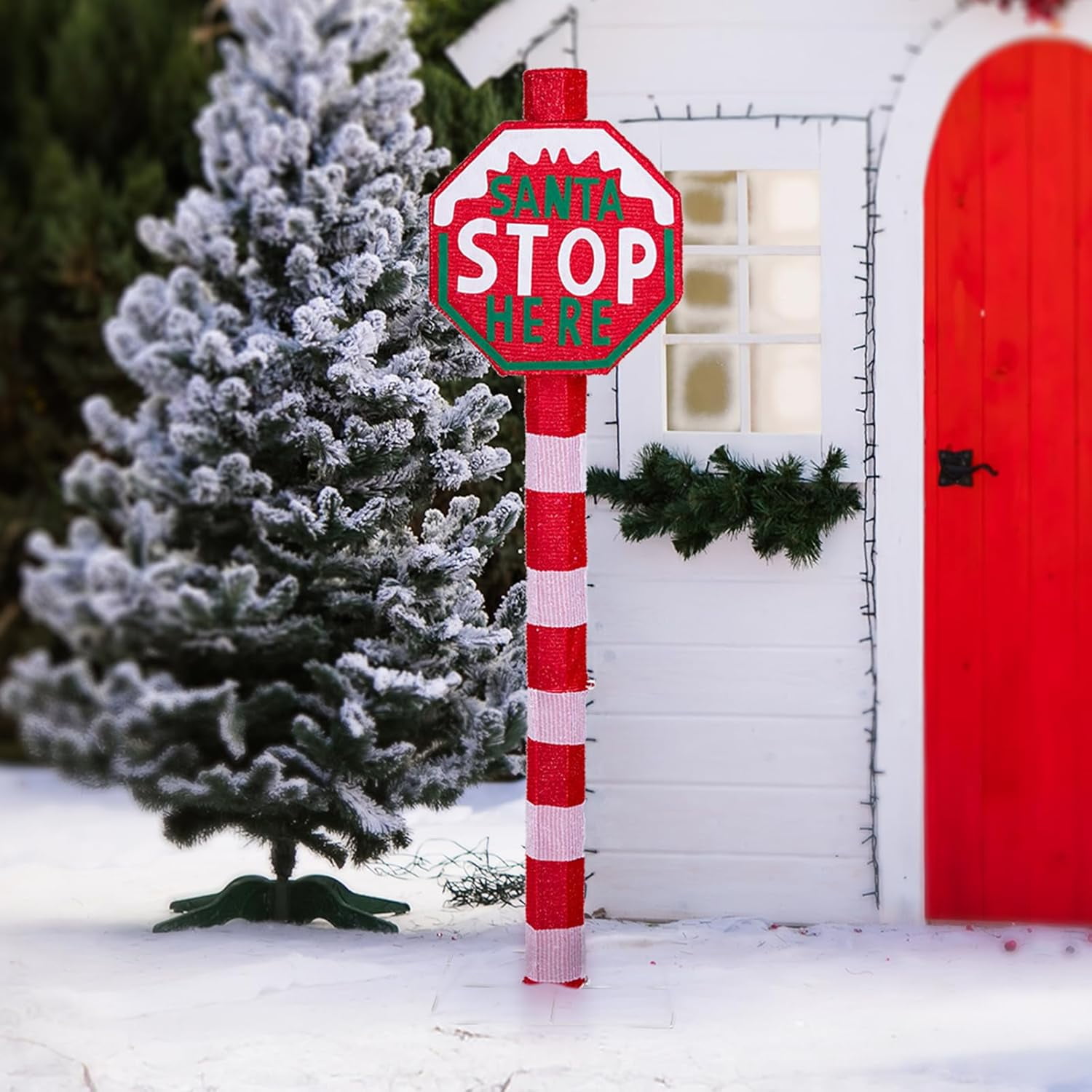 VINGLI 4.3FT Christmas Lighted Santa Stop Here Sign, Christmas Yard ...