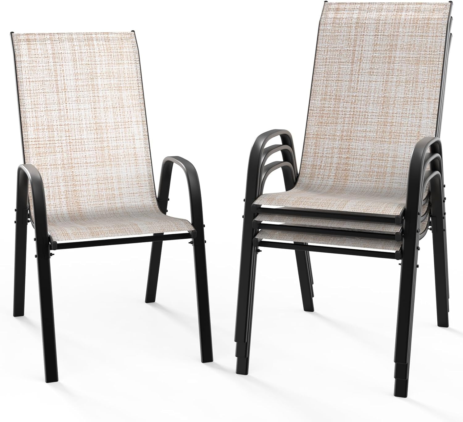VINGLI 4-Piece Stackable Outdoor Chairs - Space-Saving Sling Back ...