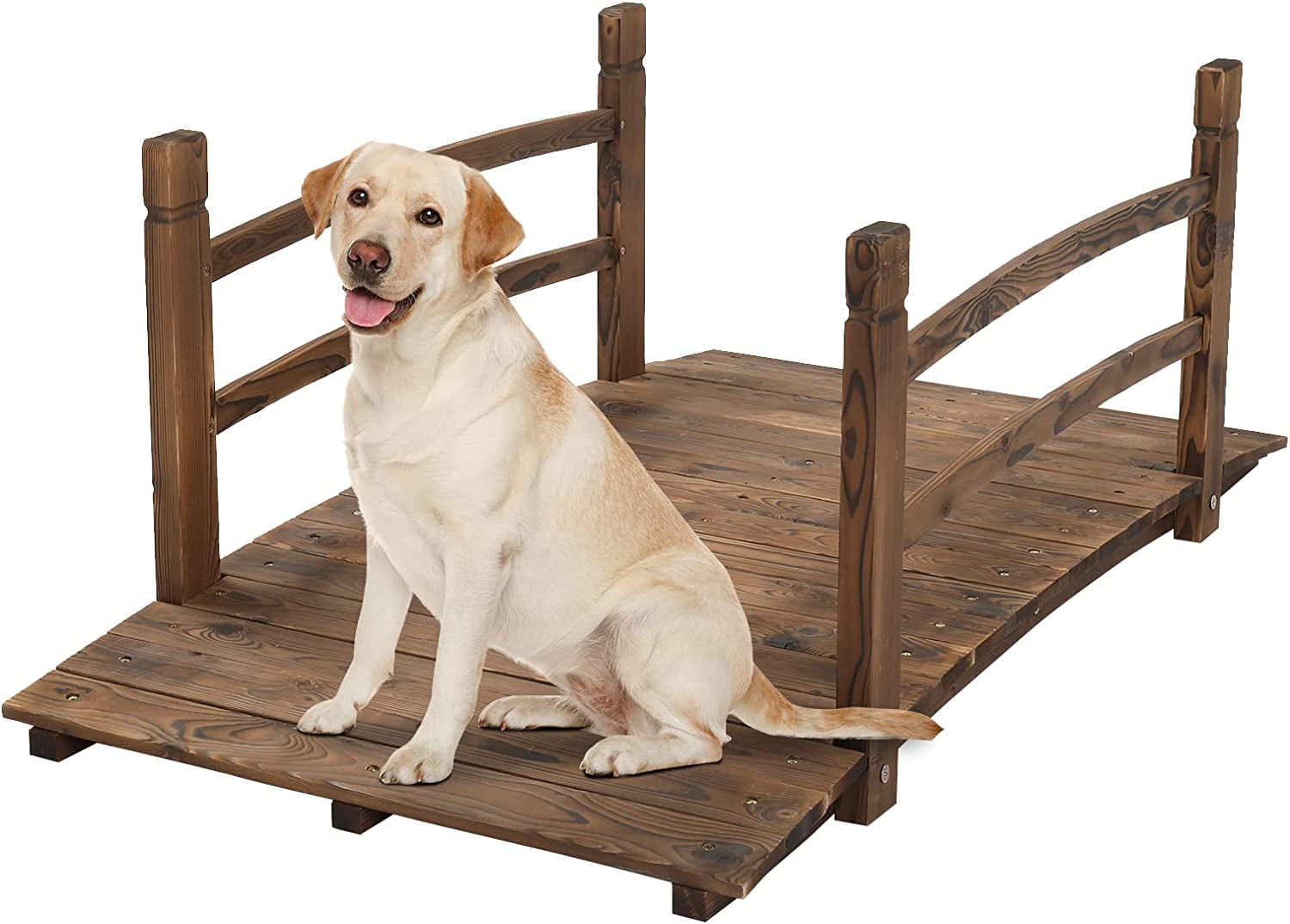 VINGLI 4 ft Garden Bridge, Arch Walkway Wooden Bridge with Safety Rails ...