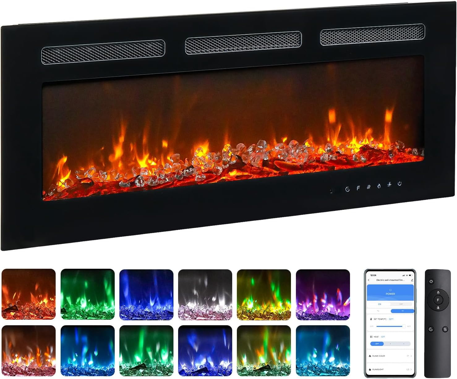 VINGLI 40'' Electric Fireplace, 3-in-1 Ultra-Thin Wall Mounted ...