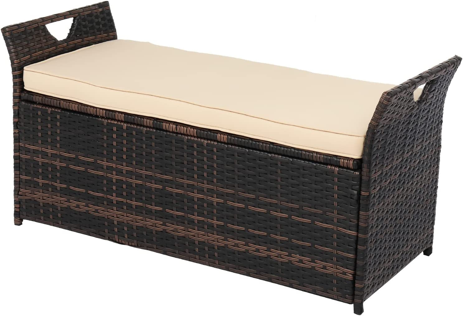 VINGLI 40 Gallon Outdoor Rattan Deck Box w/Cushion, Patio Wicker ...