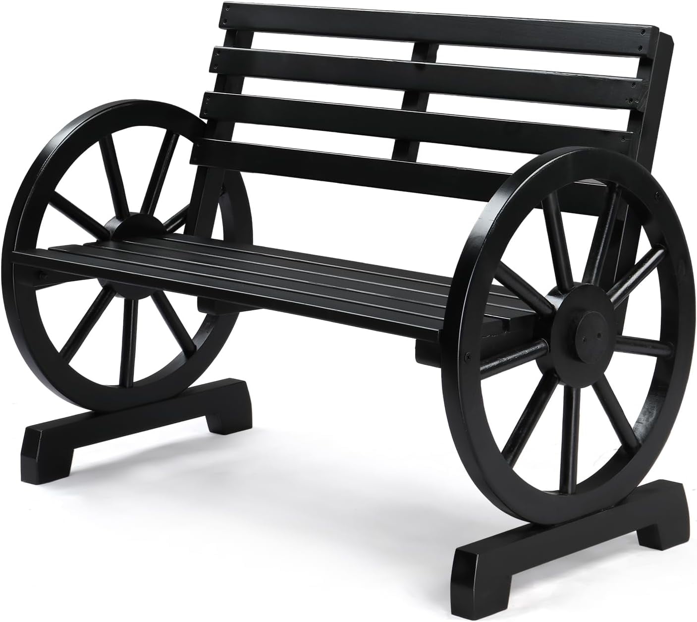 VINGLI 41" Rustic Wooden Wheel Bench Outdoor Bench, 2-Person Patio ...