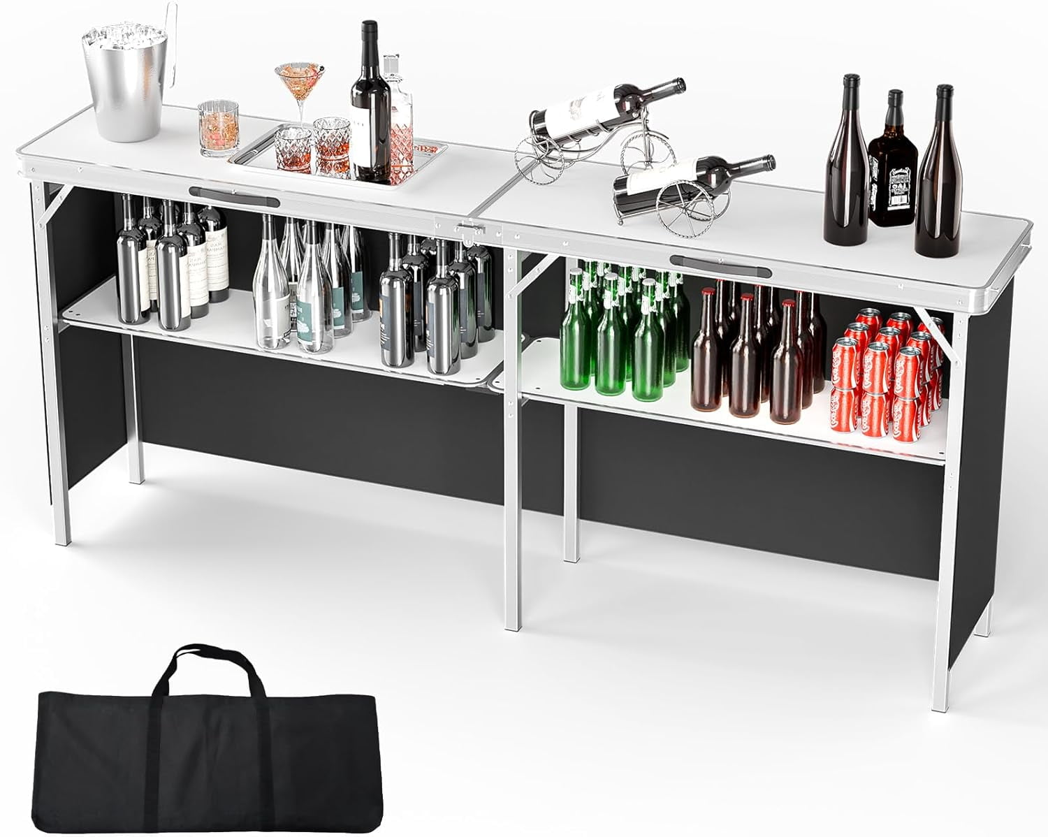 VINGLI 43" Portable Bar Table, 3-Tier Shelves, Carry Bag，Mobile Bar ...