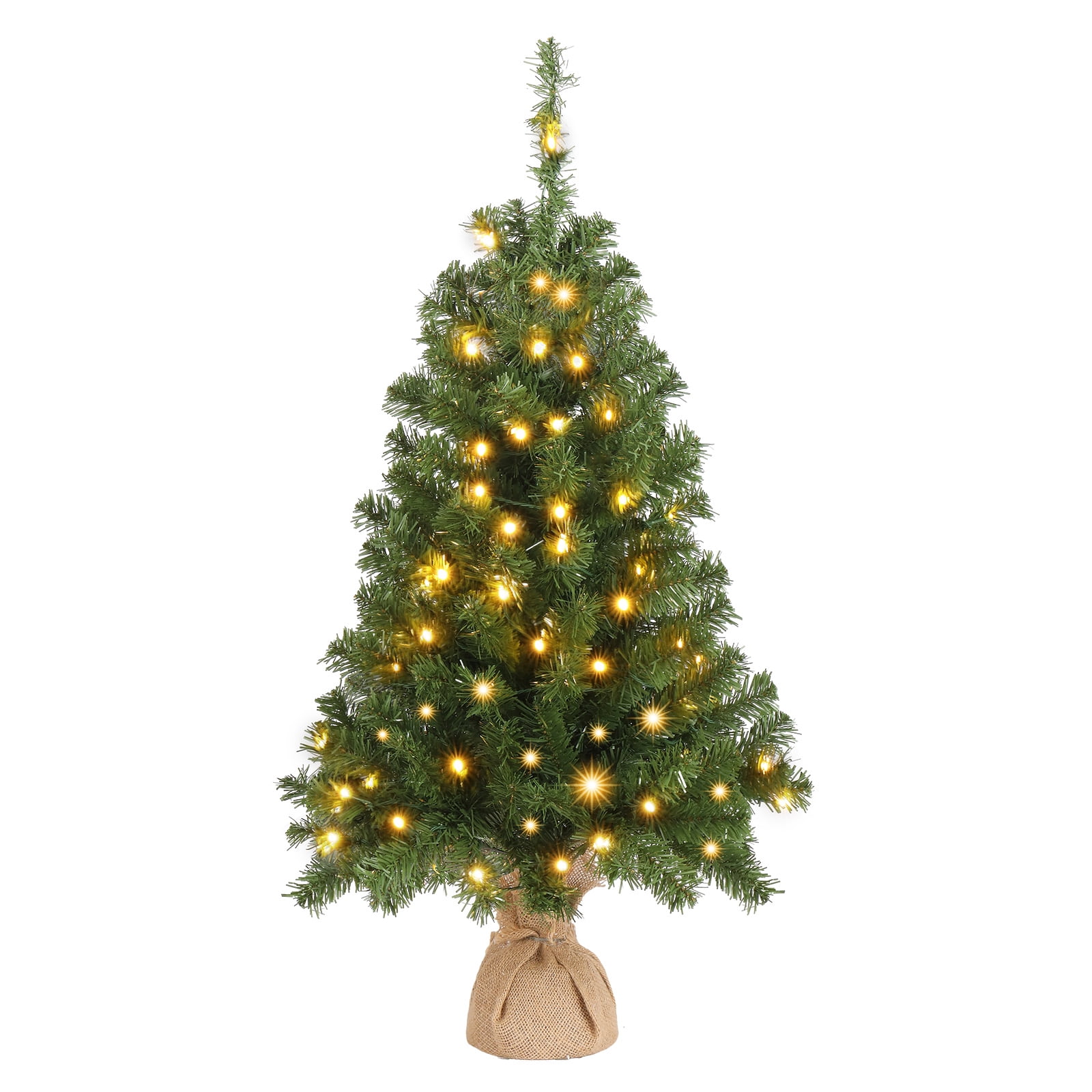 VINGLI 4ft Artificial Christmas Pine Tree with 80 Warm White Lights ...