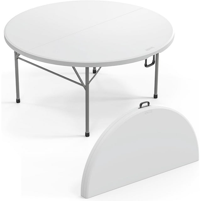 VINGLI 5 FT Round Bi-Folding Commercial Table, 60 inch Portable Plastic ...