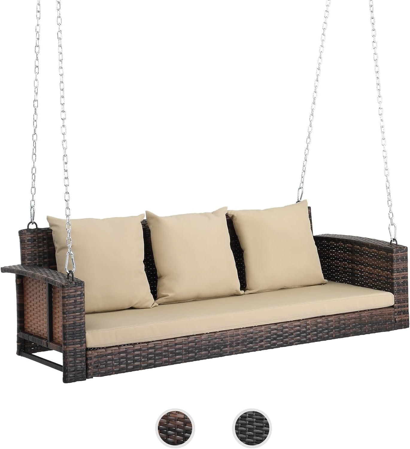 VINGLI 5 ft Rattan Outdoor Porch Swing, Heavy Duty 800 lbs Wicker ...