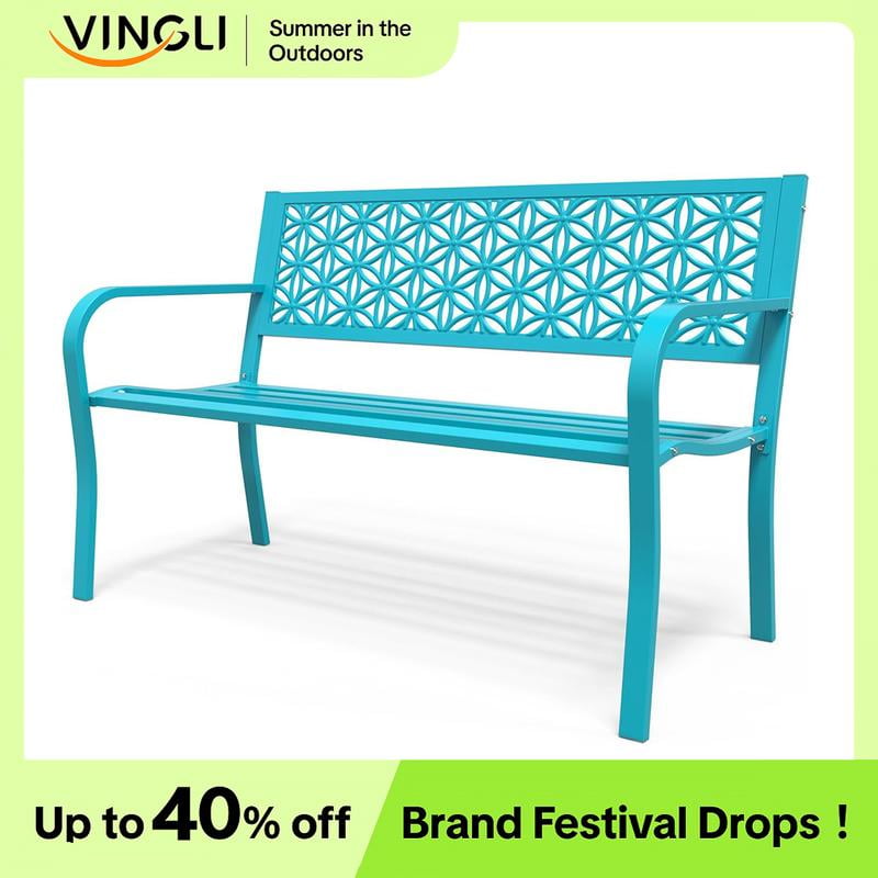 VINGLI 50" Outdoor Bench Metal with Floral Back, Garden Bench Front ...