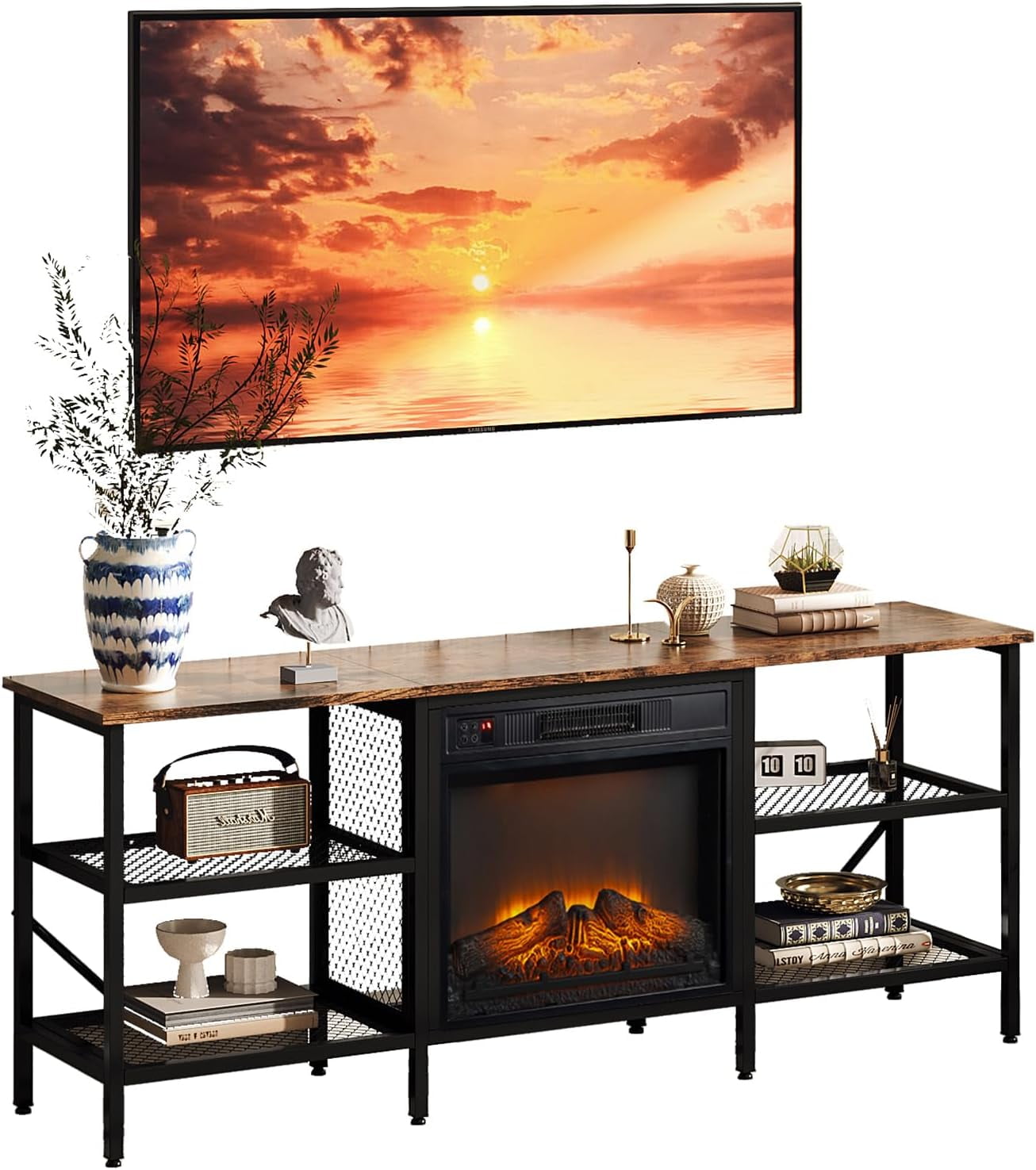 VINGLI 58‘’ Fireplace TV Stand for up to 70'' TV, Entertainment Center ...