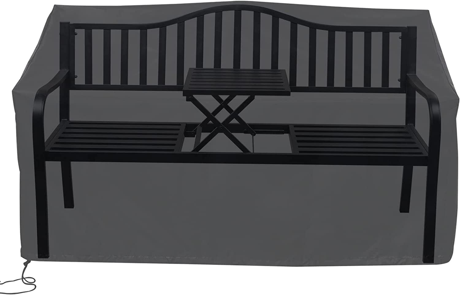 VINGLI 59" Outdoor Black Bench with Pullout Middle Table with ...