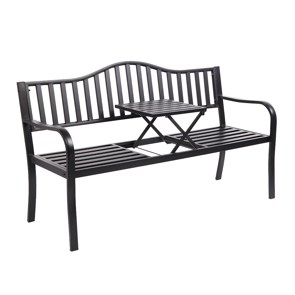 VINGLI Outdoor Patio Garden Bench Table, 59”, Black Cast Iron Steel ...