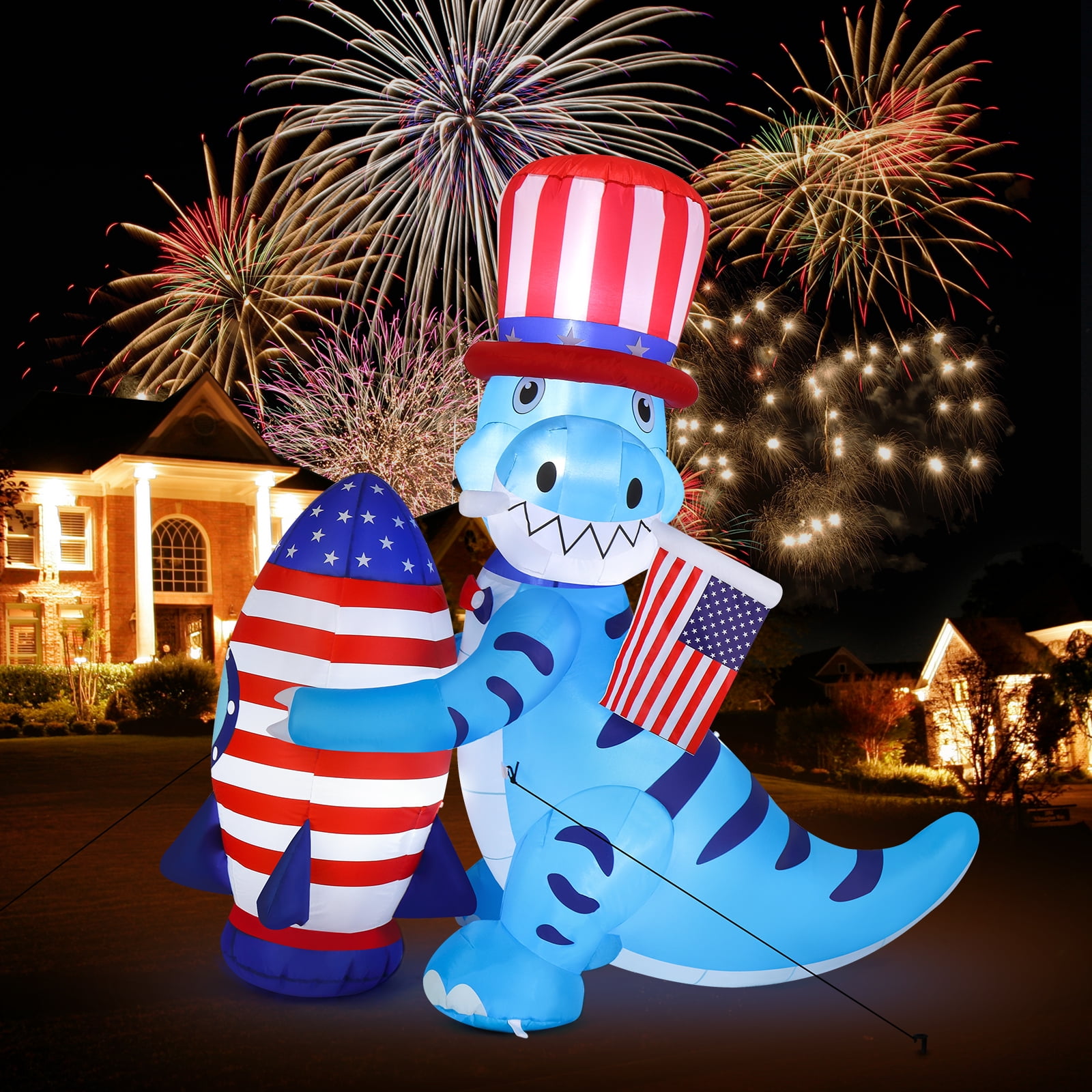 VINGLI 5FT Patriotic Independence Day 4th of July Inflatable Dinosaur ...